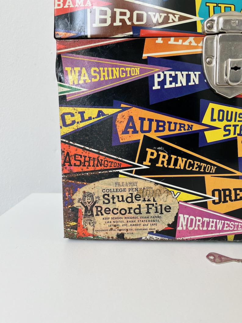 College Pennant Record File Box With Key-ballonoff Metal File Box ...