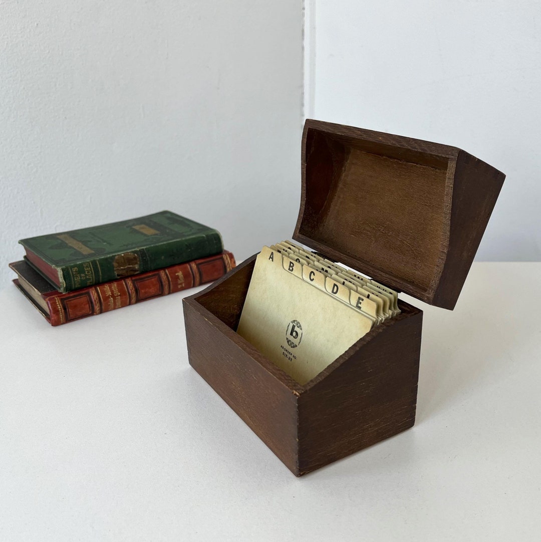Vintage Hedges Dovetailed Wood Index File Box With Alphabetical ...