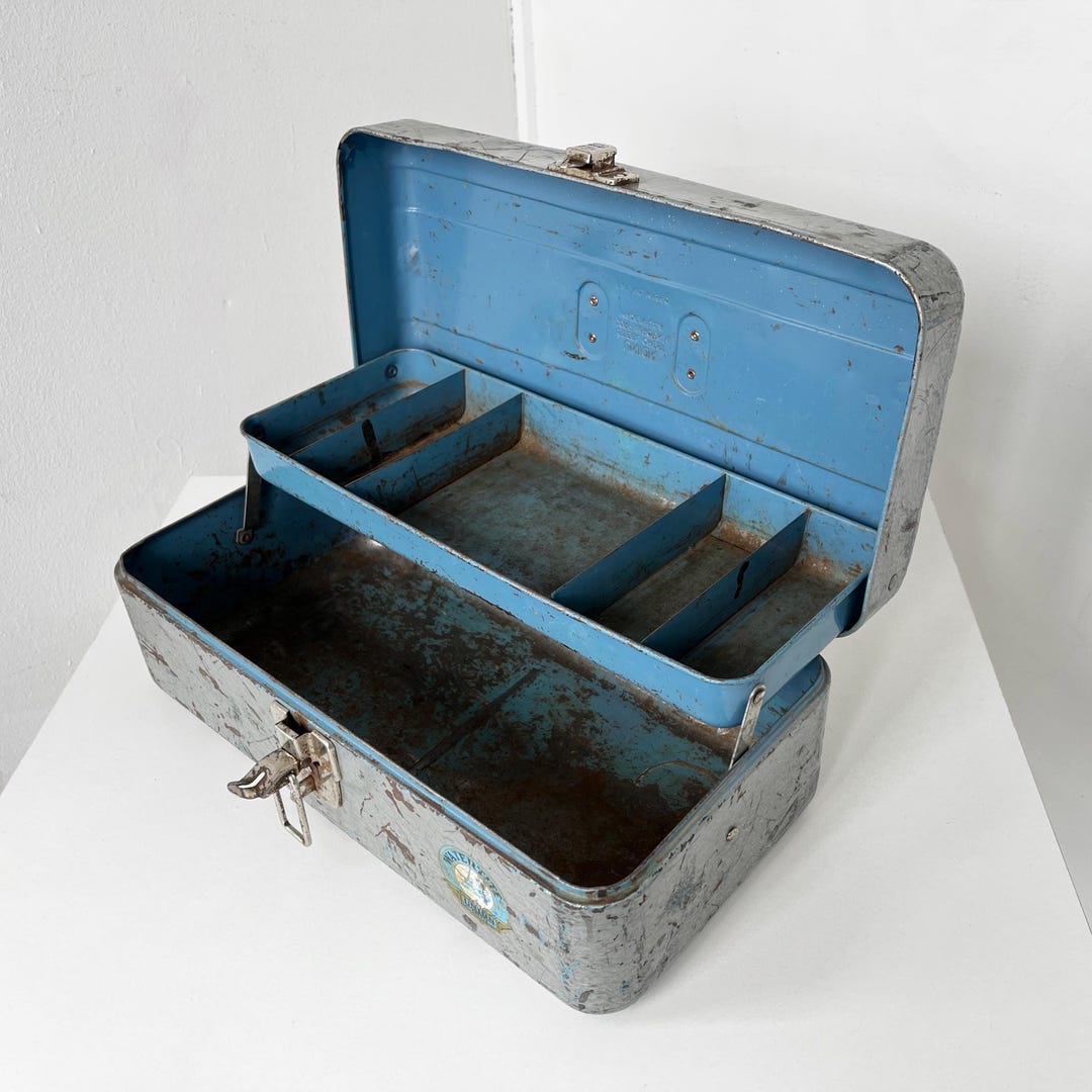Mid Century Union Steel Large Tackle Box With Hinged Tray-industrial 2 ...