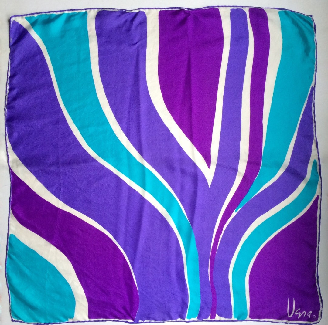 Vintage Vera Silk Scarf-mod 70's Pattern-purple Turquoise Large Square ...