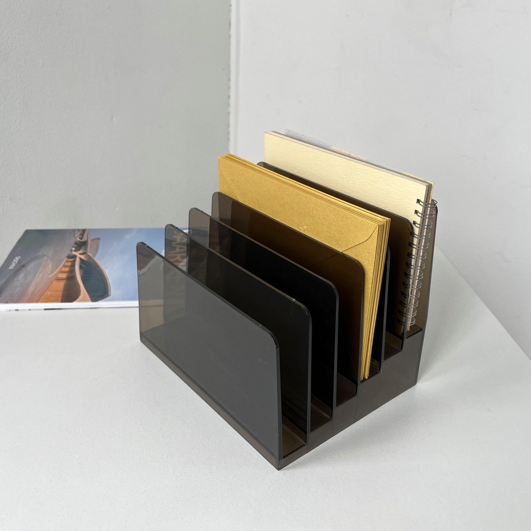 Vintage Smokey Acrylic Tiered Desktop Organizer-retro Office File Caddy ...