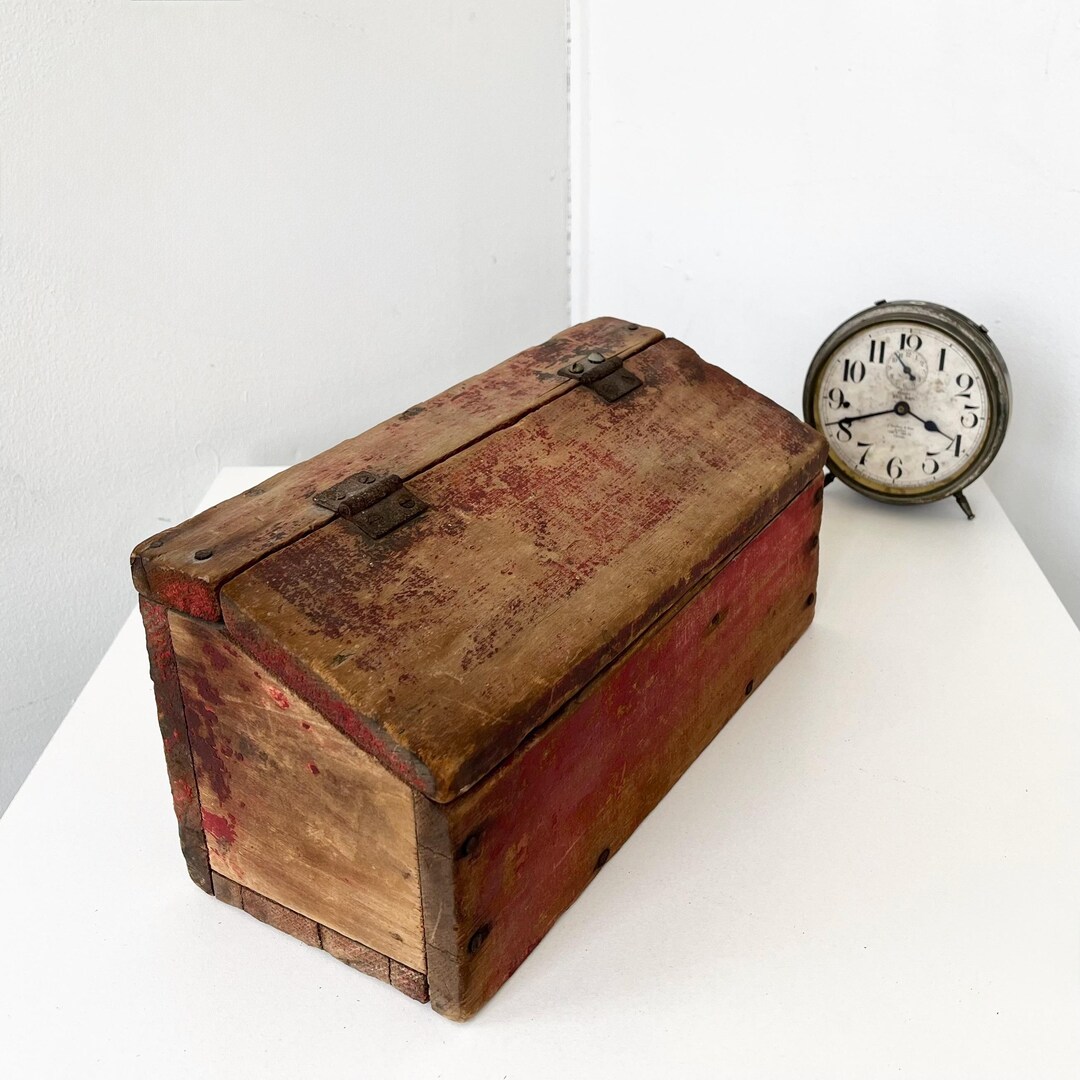 Antique Primitive Wooden Slant Front Storage Box-vintage Chippy Red ...