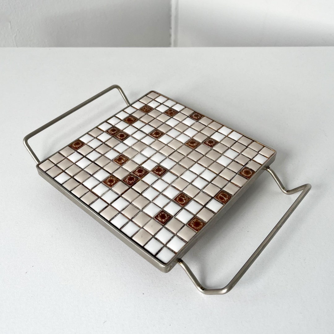 Mid Century Mosaic Tile Trivet With Double Handles-square Decorative ...
