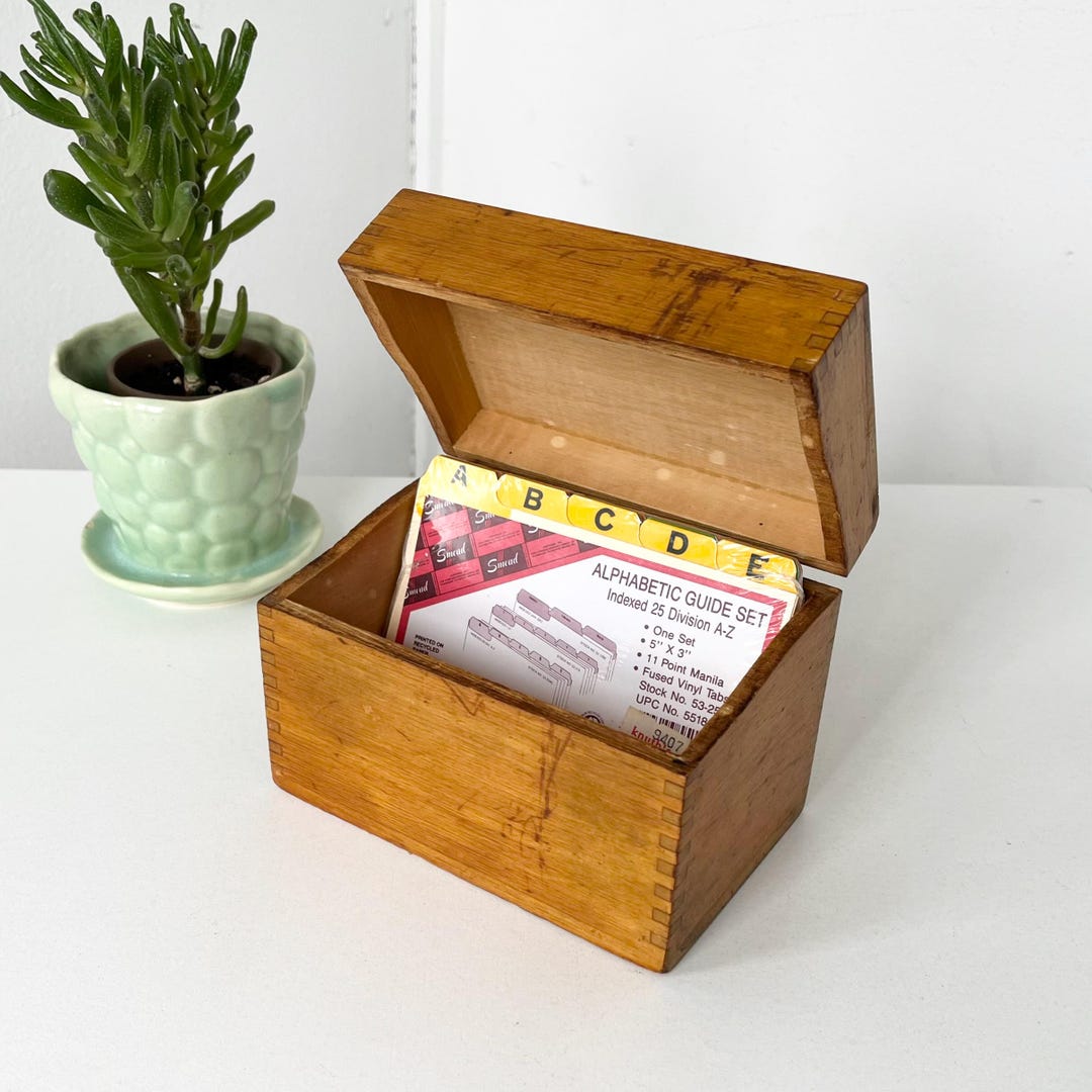 Vintage Dovetailed Wood Index File Box With Alphabetic Dividers-new in ...