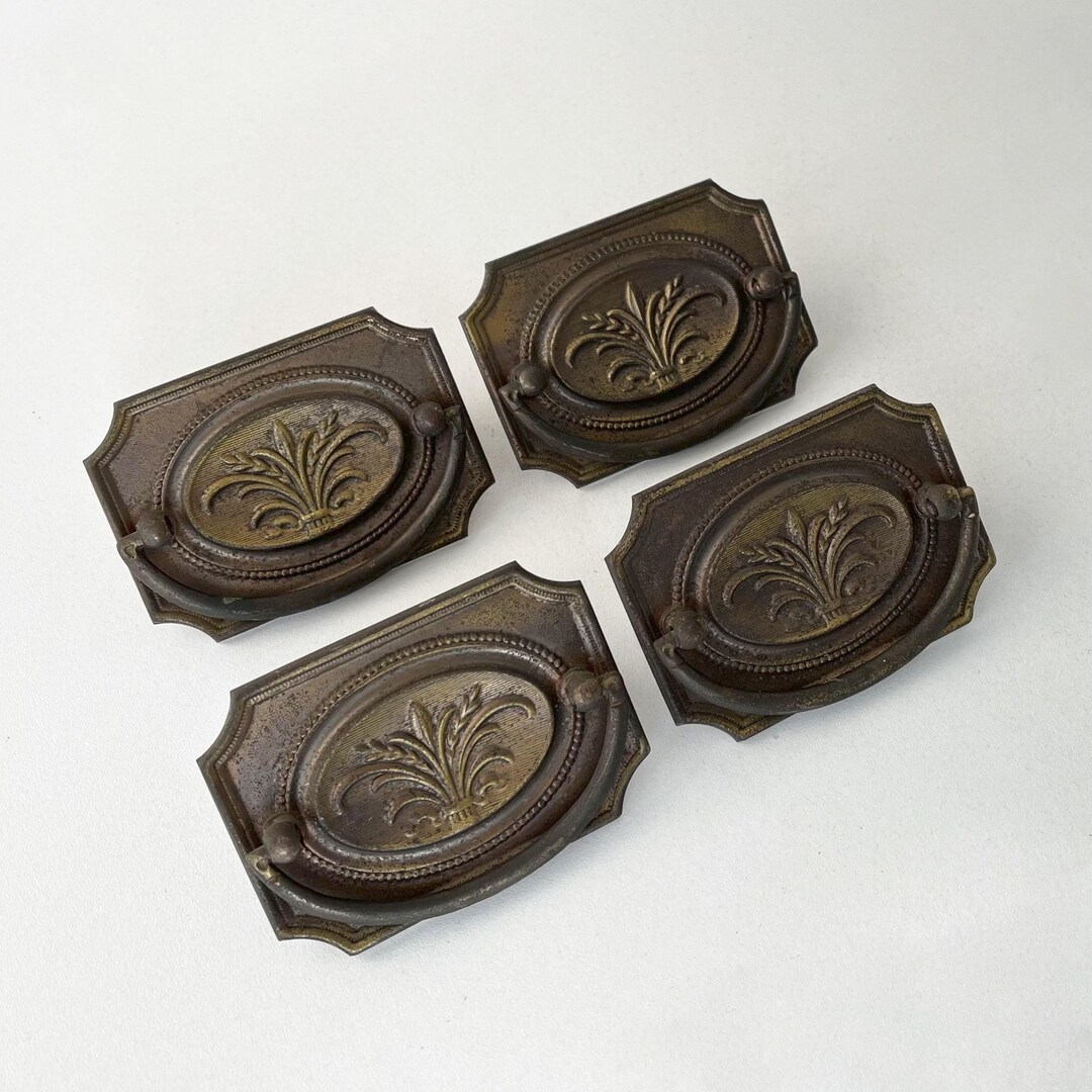 4 Hepplewhite Drop Pulls With Attached Backplates-vintage Metal Cabinet ...