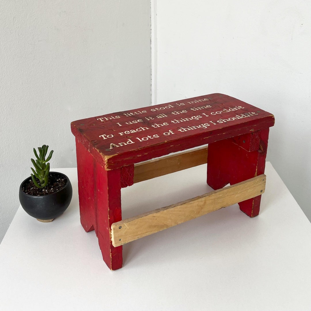 Vintage Red Painted Step Stool With Poem/rhyme-this Little Stool is ...
