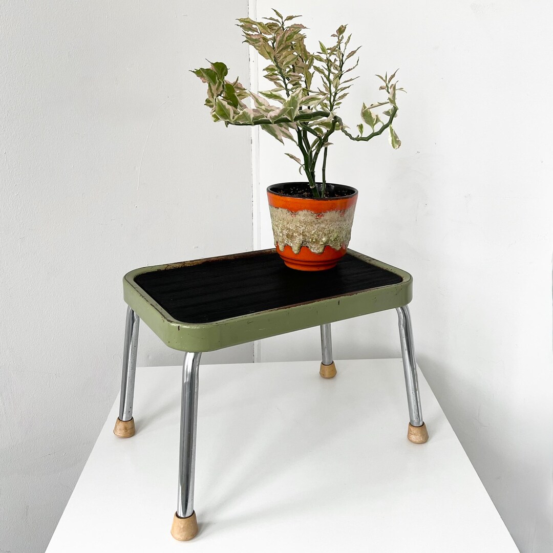 Vintage Green Metal Step Stool-chrome Legs-industrial Kitchen Step ...