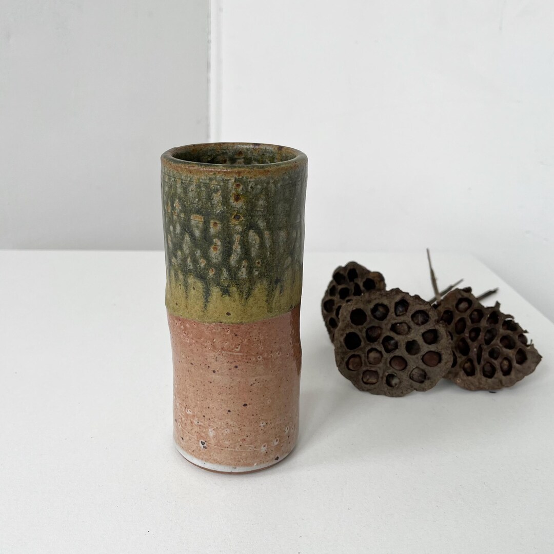 Studio Pottery Cylinder Vase-drip Glaze Hand Thrown -tumbler Container ...