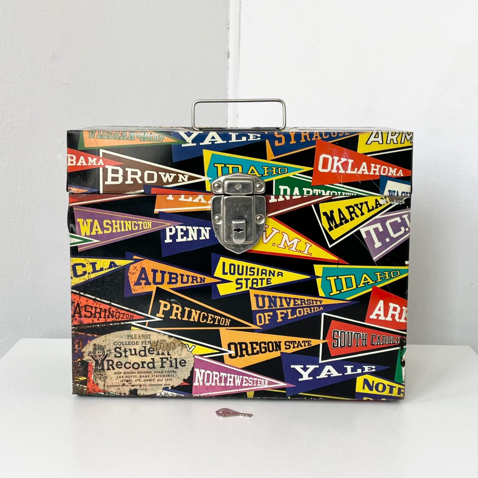 College Pennant Record File Box With Key-ballonoff Metal File Box ...