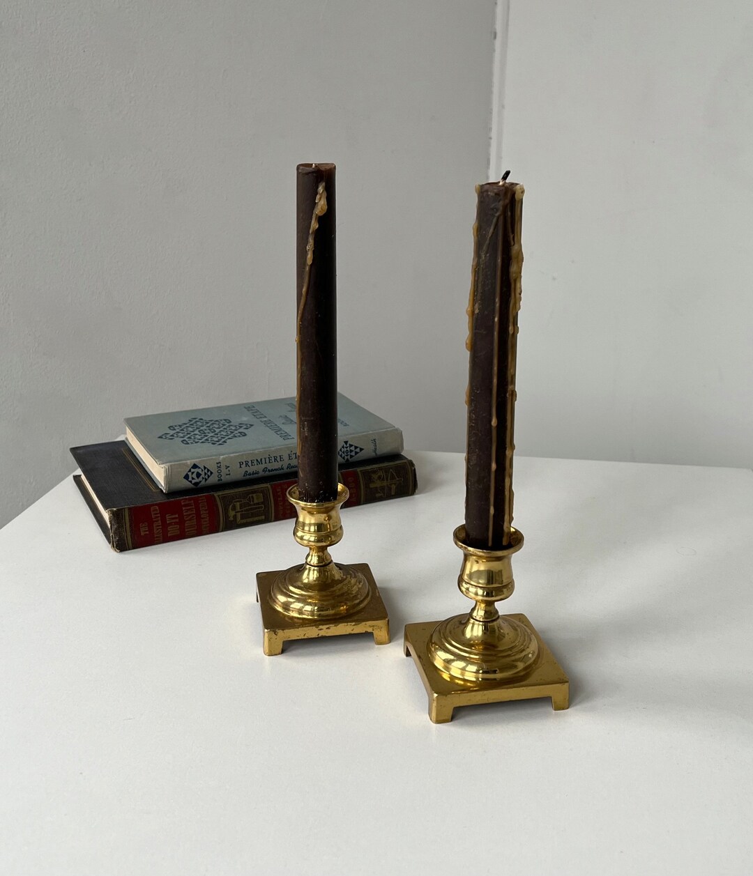 Short Brass Candlestick Holders-made in England -set of 2 Vintage ...