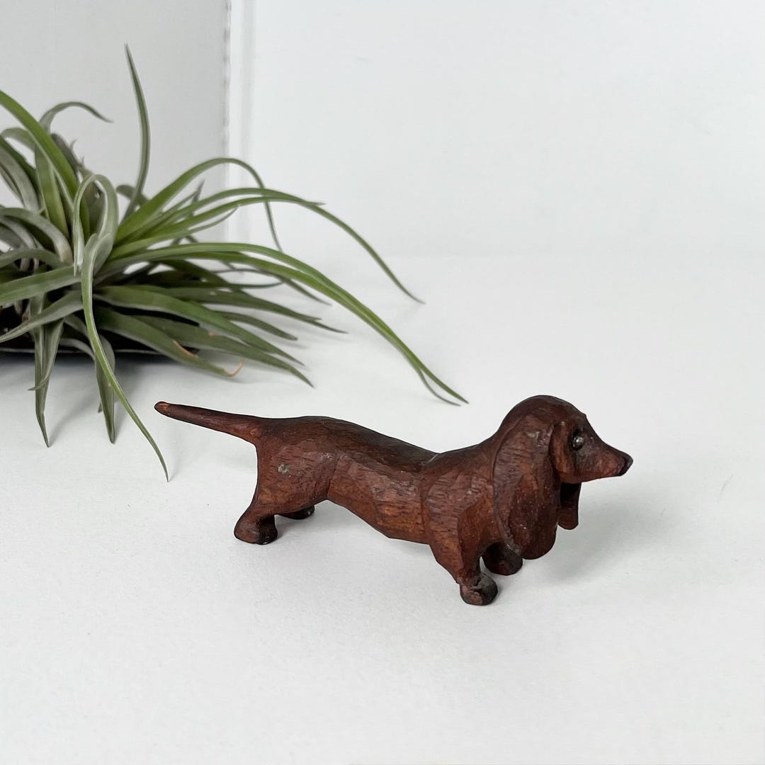 Vintage Hand Carved Wood Mini Dachshund Dog Figurine-handmade Small ...