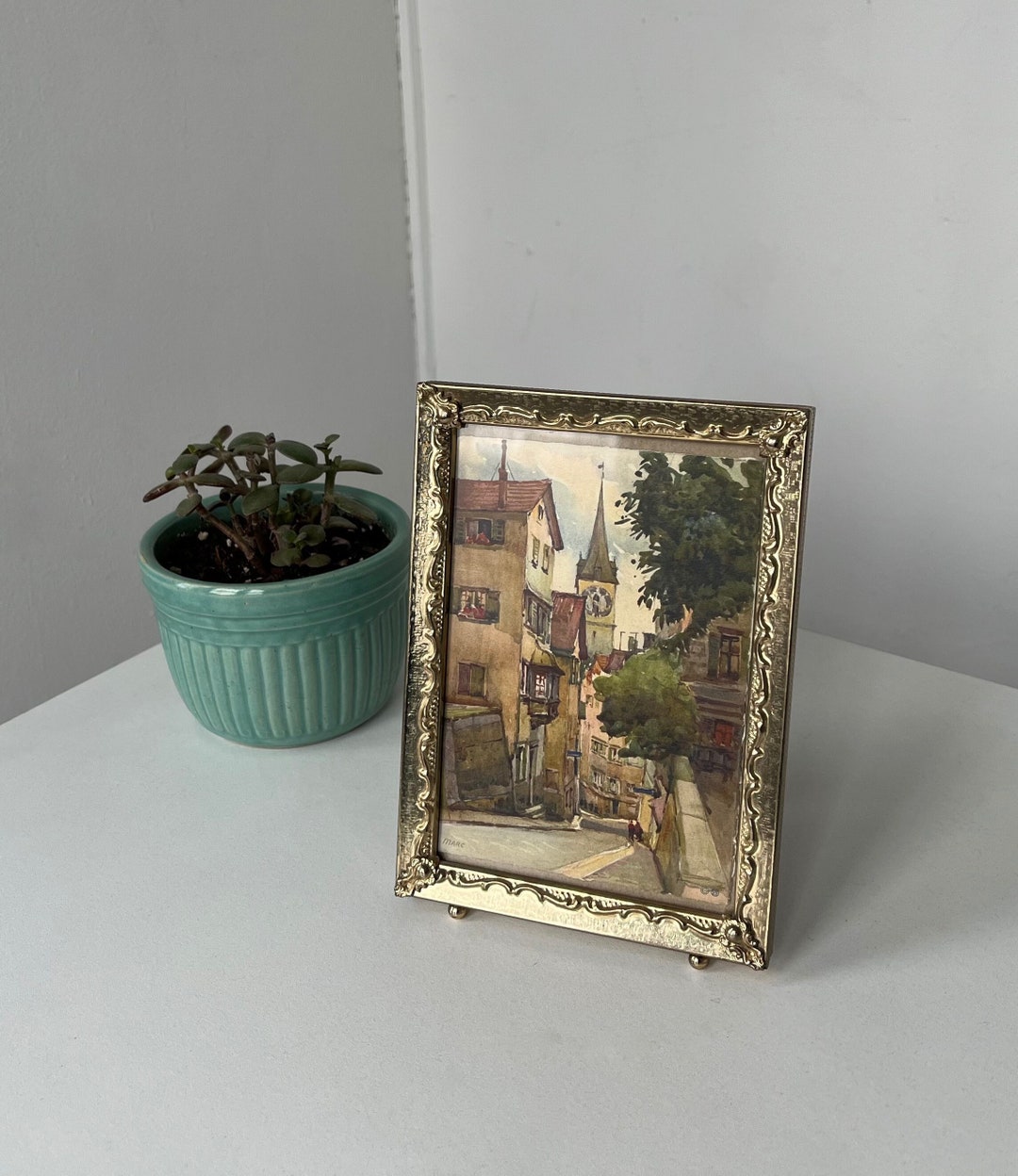 Vintage Ornate Gold Photo Frame With Zurich Postcard-easel Back- 5" X 7 ...