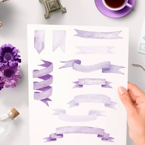 Watercolor Ribbons Clipart, Watercolor Clipart, Purple Watercolor ...