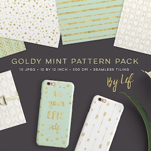 Gold and Mint Digital Papers With Arrows, Stripes, Dots Confetti and ...