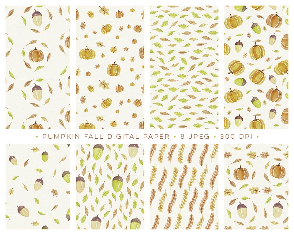 Fall Digital Paper Pack Watercolor. Scrapbooking Watercolour Autumn ...