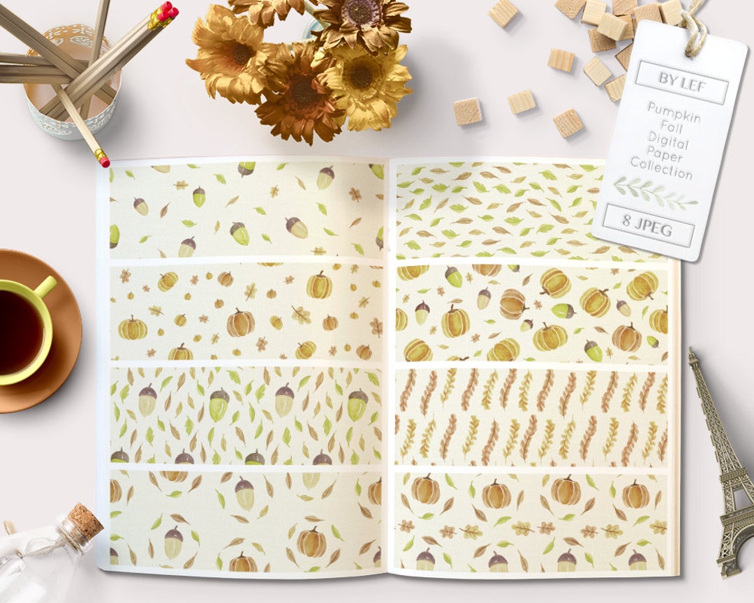 Digital Paper Fall Scrapbooking Pack. Pumpkin and Halloween Seamless ...