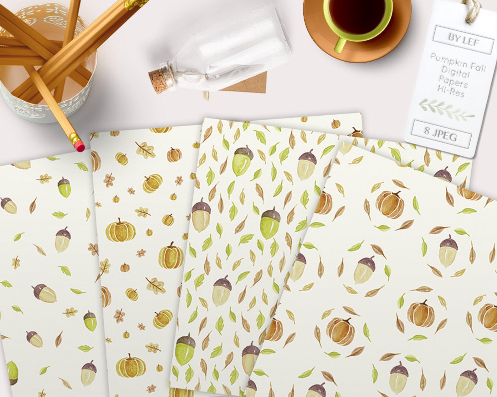 Fall Digital Paper Pack Watercolor. Scrapbooking Watercolour Autumn ...