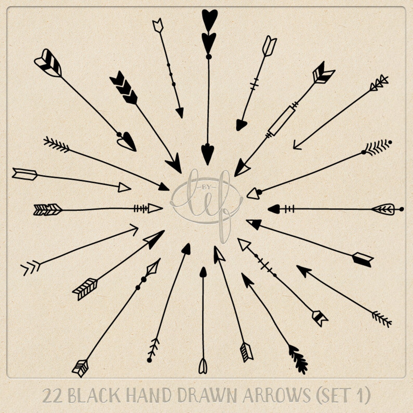 Hand Drawn Arrows Clipart. Black Tribal Arrow Clip Art for Logo and ...