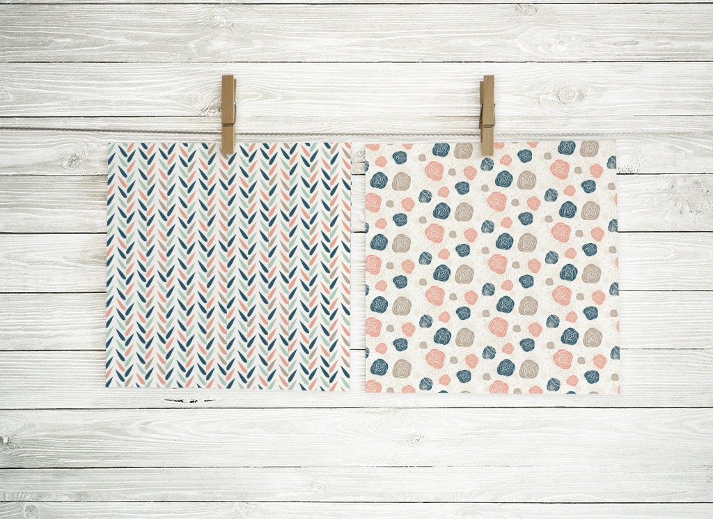 Floral Digital Paper, Seamless Background, Navy Coral Digital Paper ...