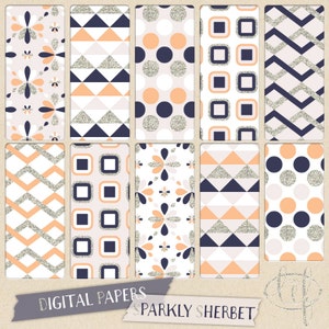 Silver Glitter Digital Paper Set, Navy Blue Coral / Pink and Cream ...