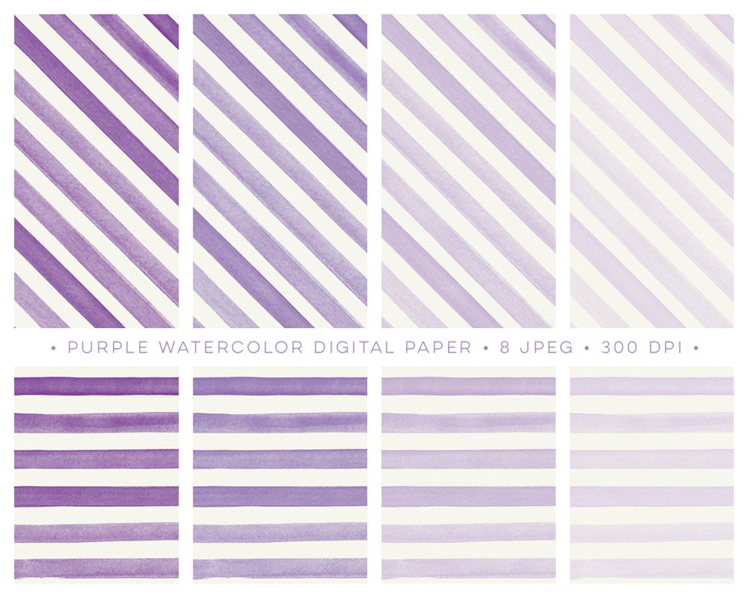 Watercolor Digital Paper, Watercolor Stripes Backgrounds, Purple ...