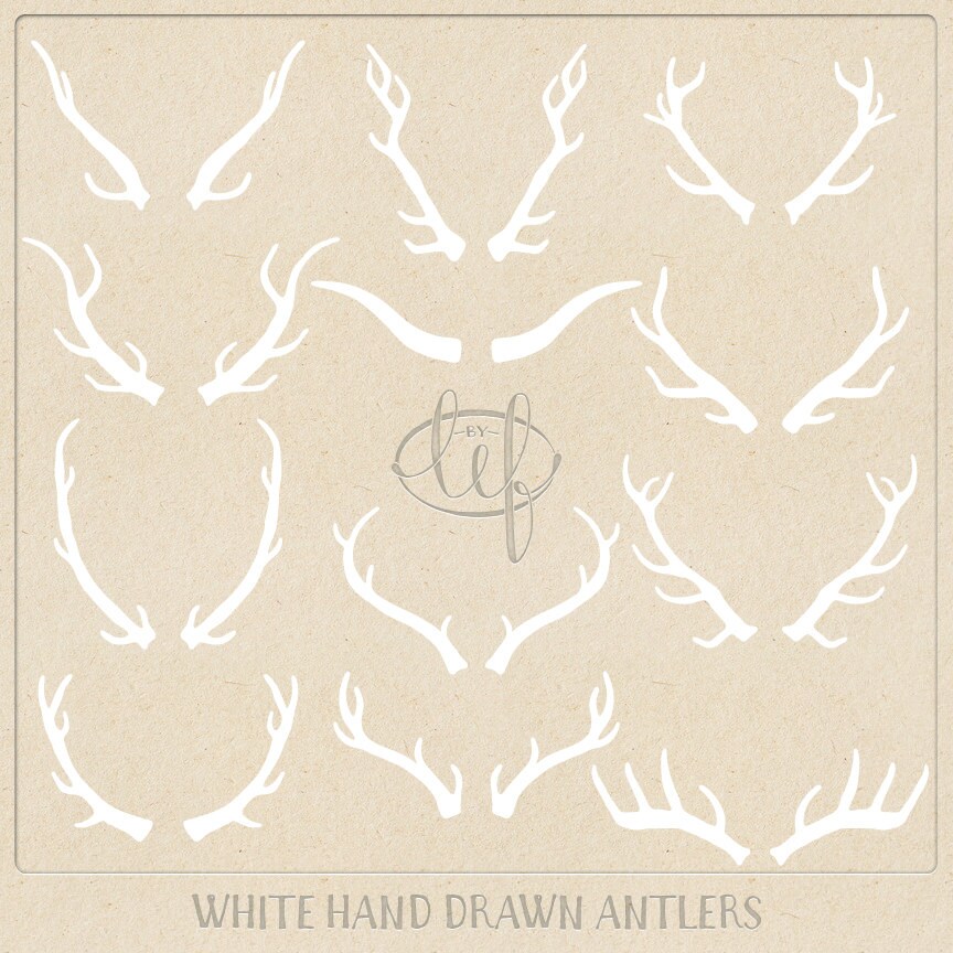 Antler Clipart, Deer Graphics, Woodland Clipart, Deer Clipart, White ...