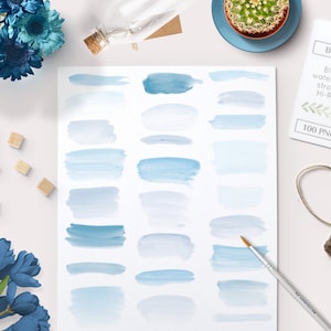 Watercolor Brush Strokes Clipart, Blue Watercolor Clipart, Logo Clipart ...