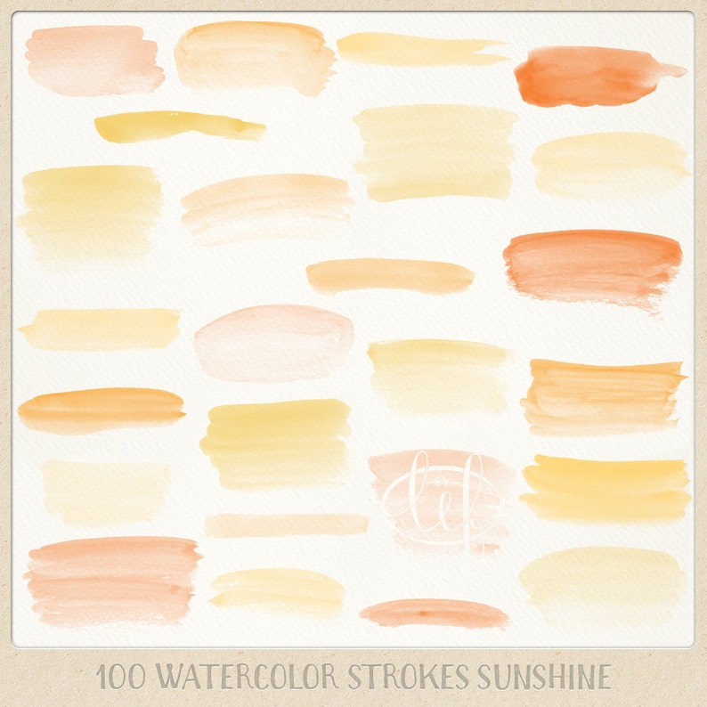 Watercolor Clipart Strokes Banners 100 Pc Orange Yellow - Etsy