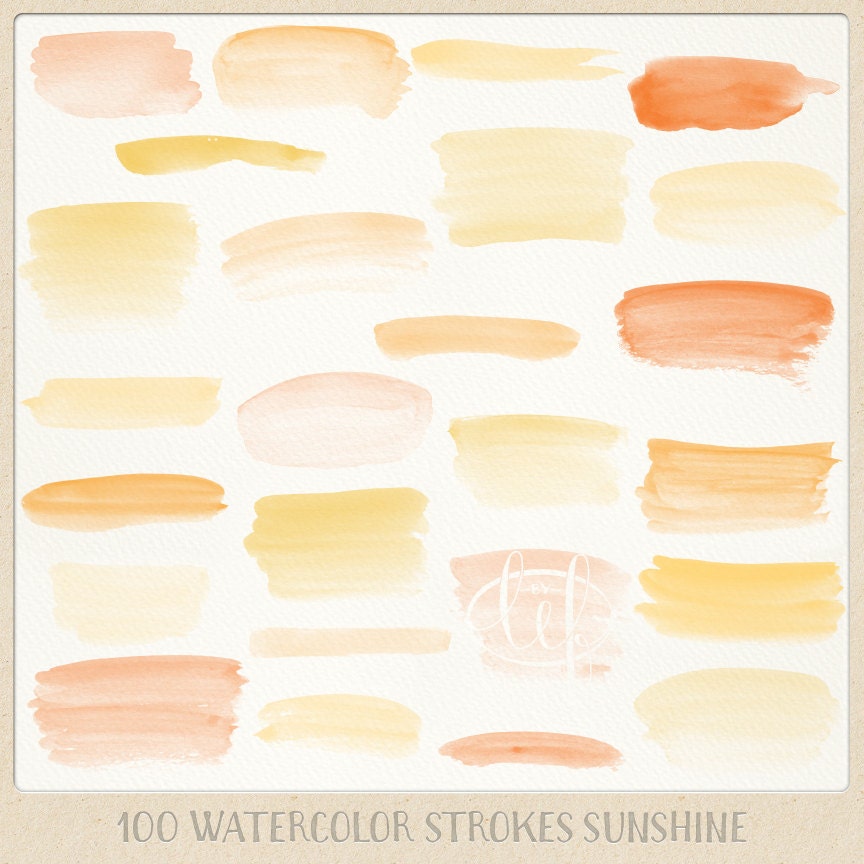 Watercolor Clipart Strokes Banners 100 Pc Orange Yellow | Etsy