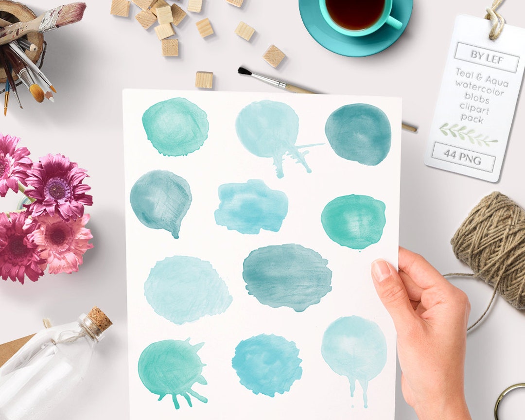 Teal Watercolor Clipart, Watercolor Clip Art, Blob Clipart, Watercolor ...
