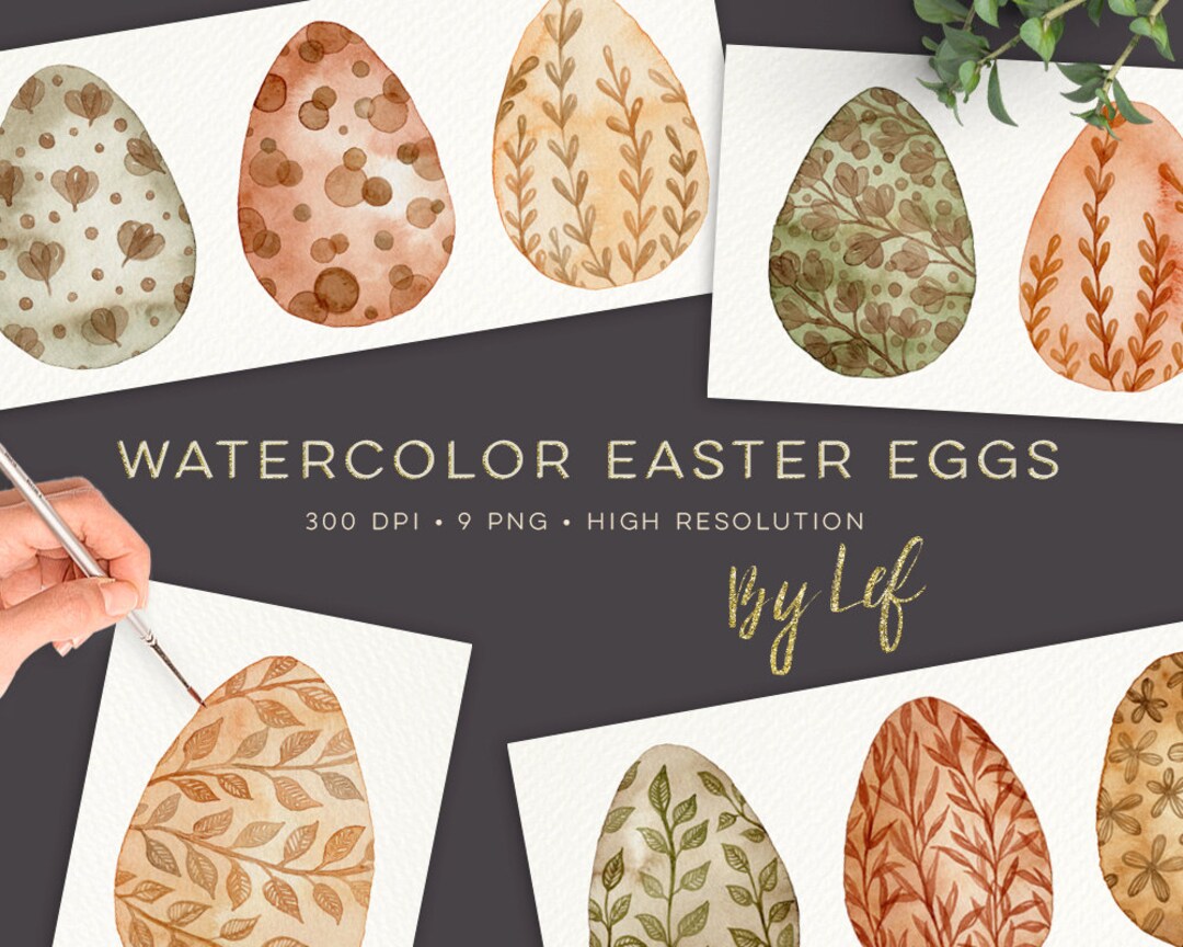 Watercolor Easter Clipart Eggs Graphics. Original Hand Painted Easter ...
