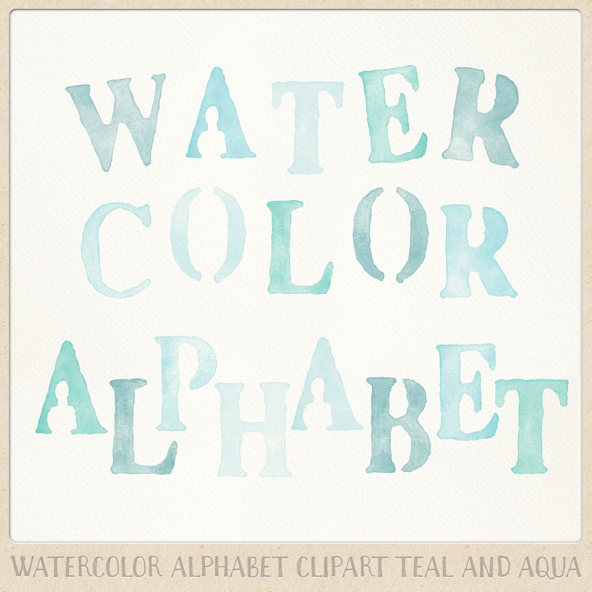 Watercolor Alphabet Clipart 104 Pc Mint Teal Aqua Blue - Etsy Israel