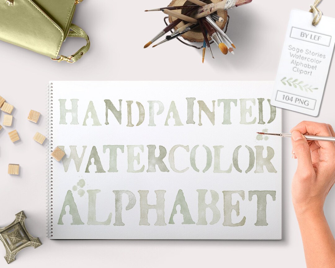 Green Watercolor Alphabet Clipart. Sage Green Hand Painted Graphics ...
