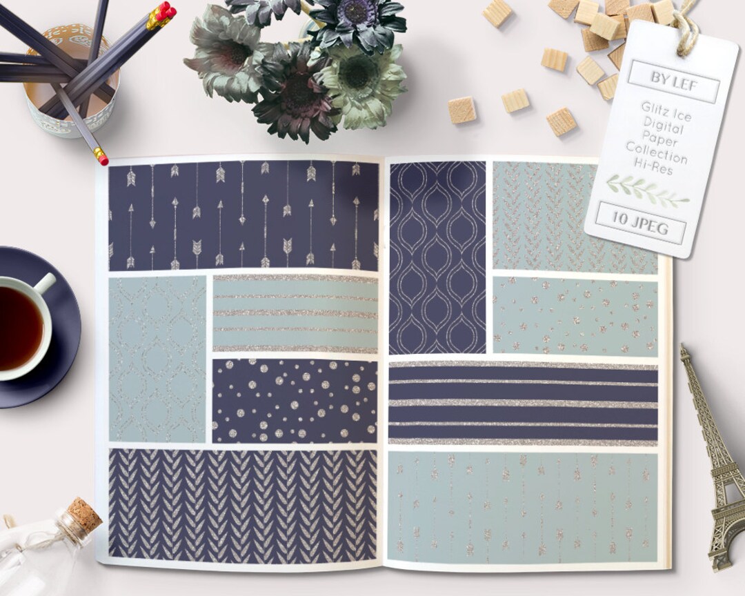 Silver Digital Paper, Digital Paper Pack, Navy Blue Digital Paper ...