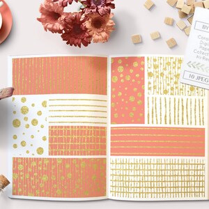 Goldfoil Digital Paper Pack, Coral and Gold, Gold Clipart, Coral ...