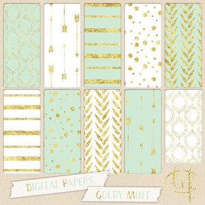 Gold and Mint Digital Papers With Arrows, Stripes, Dots Confetti and ...