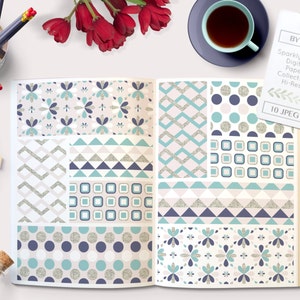 Silver Glitter Digital Paper Set, Turquoise, Navy Blue and Soft Pink ...