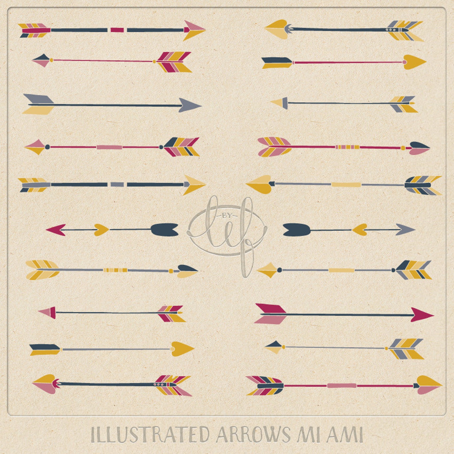 Clipart Arrows Set 2 Hand Drawn Pink, Grey Yellow Tribal Arrow Clip Art ...