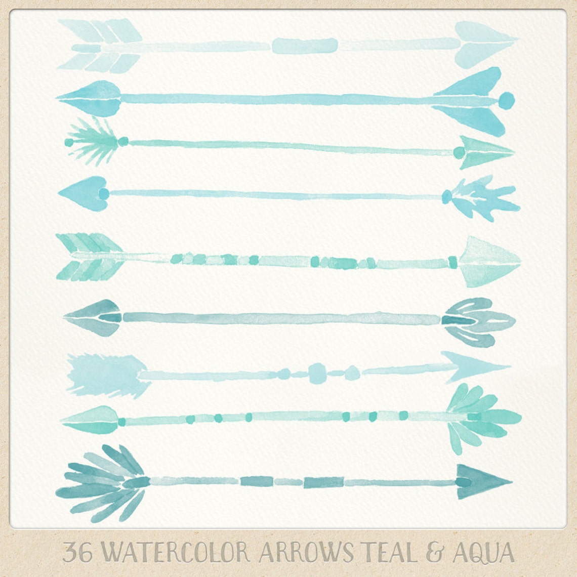 Hand Painted Watercolor Clipart Arrows Tribal 36 Pc Teal - Etsy