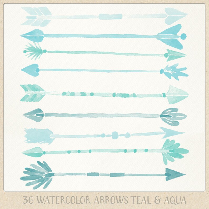 Hand Painted Watercolor Clipart Arrows Tribal 36 Pc Teal - Etsy