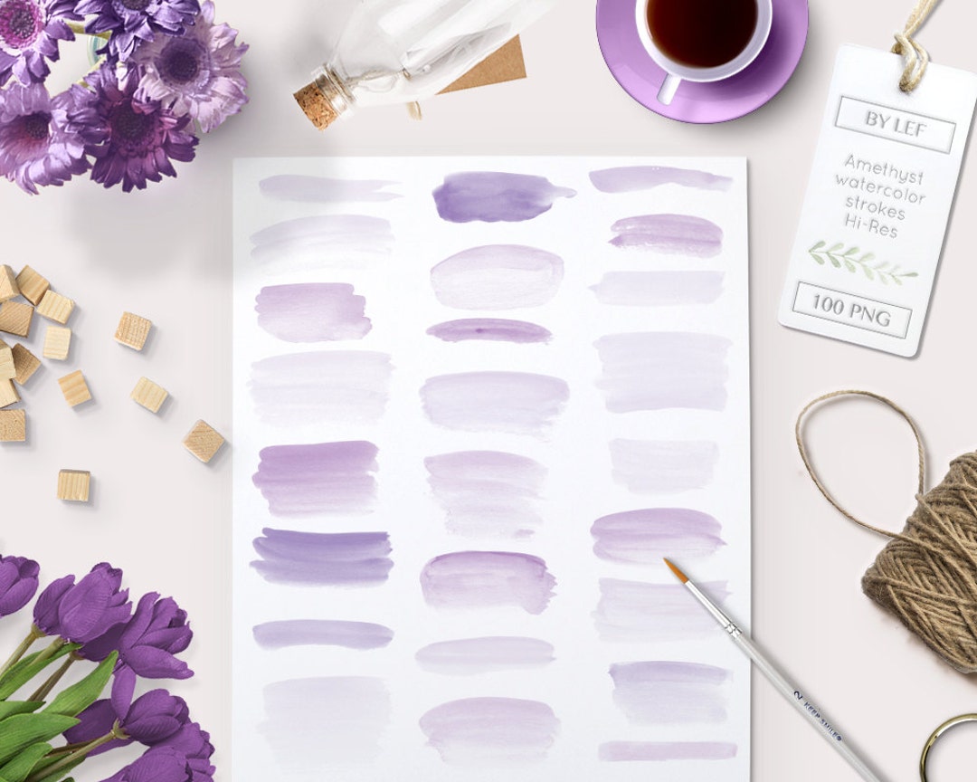 Watercolor Clipart Paint Strokes in Purple. Perfect Graphics for ...