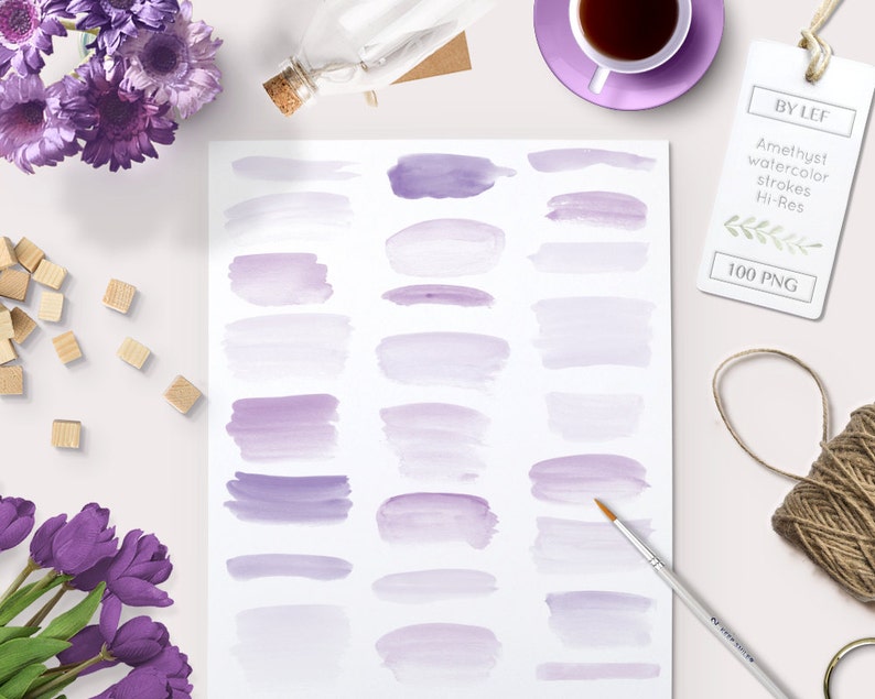 Watercolor Purple Clipart Paint Strokes. Perfect Graphics for Banners ...