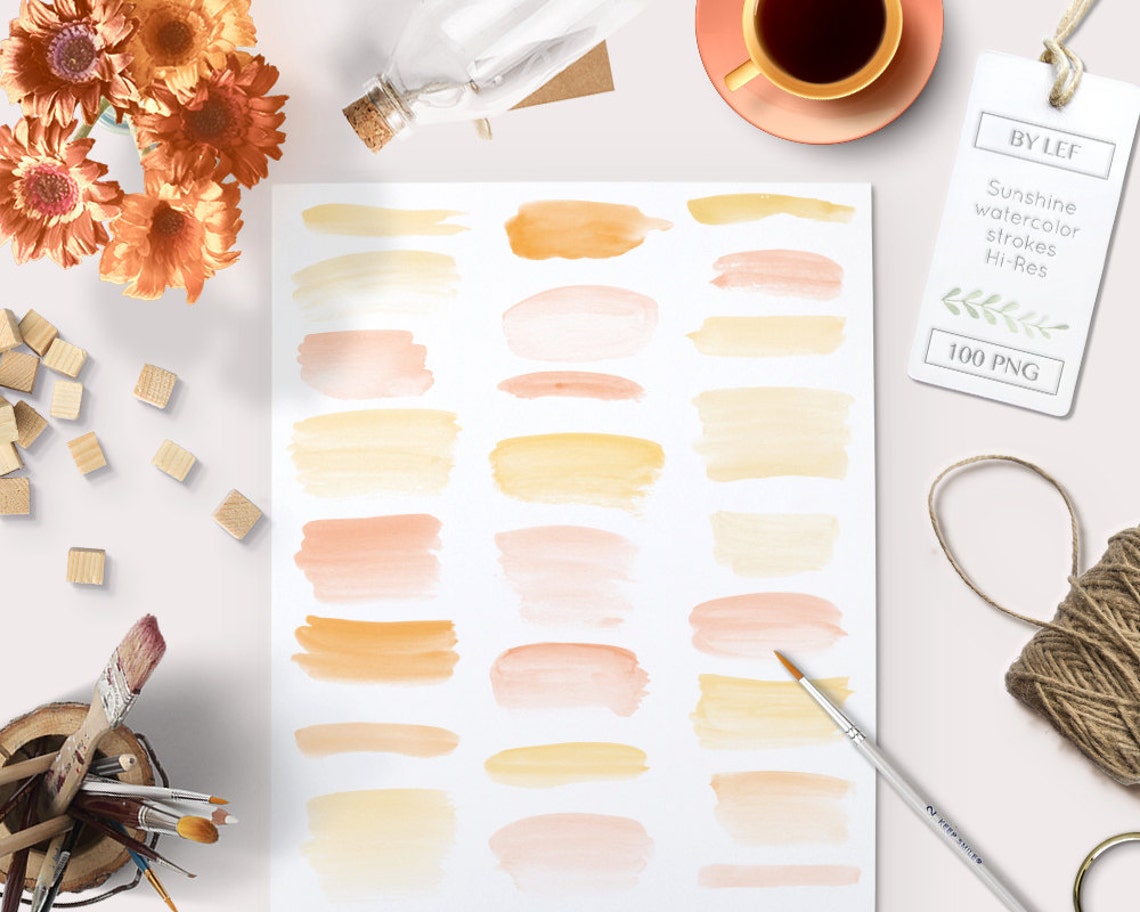 Watercolor Clipart Strokes Banners 100 Pc Orange Yellow | Etsy