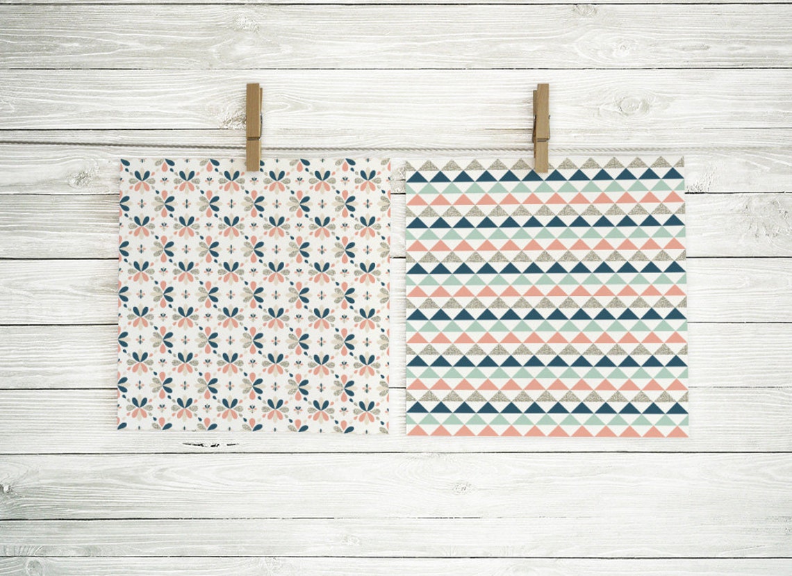 Silver Glitter Digital Paper Set Mint Navy Blue and Soft | Etsy