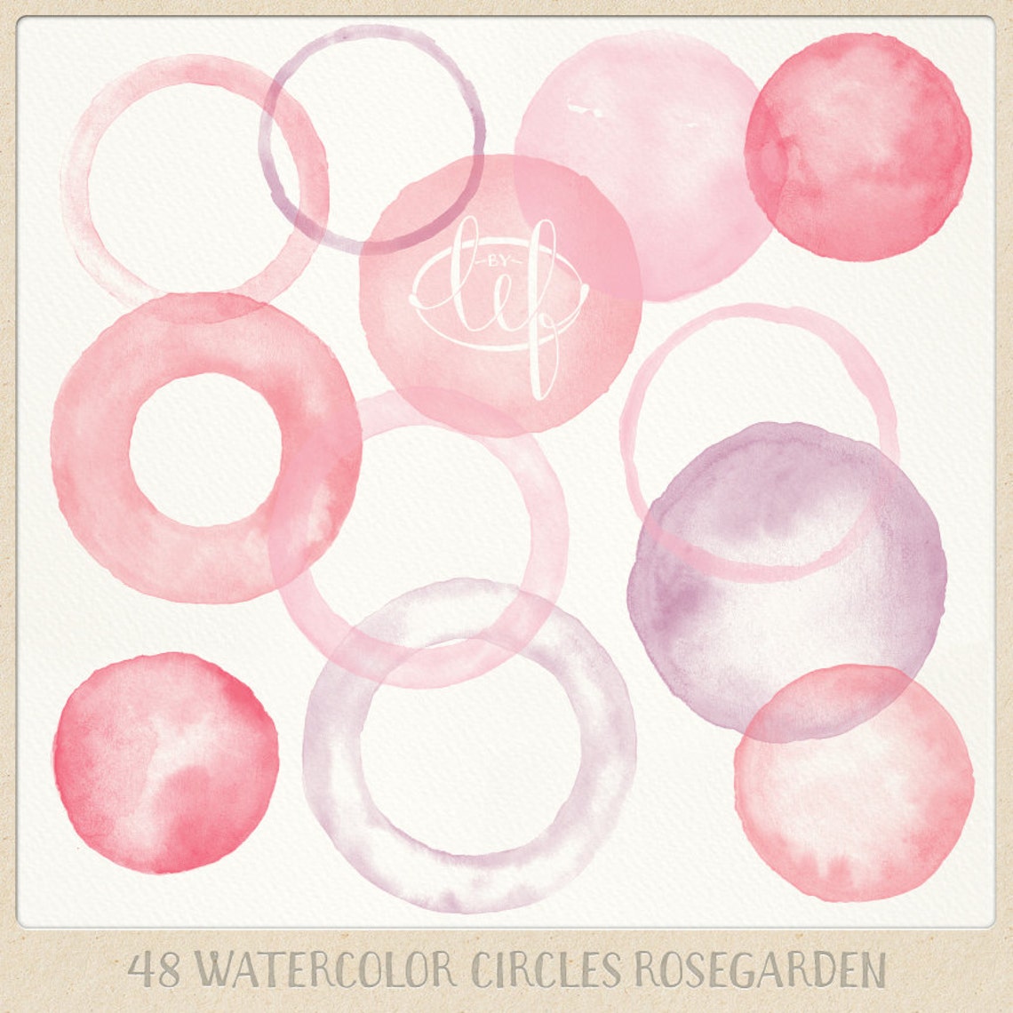 Watercolor Clipart Circles Borders and Frames 48 Pc Pink - Etsy