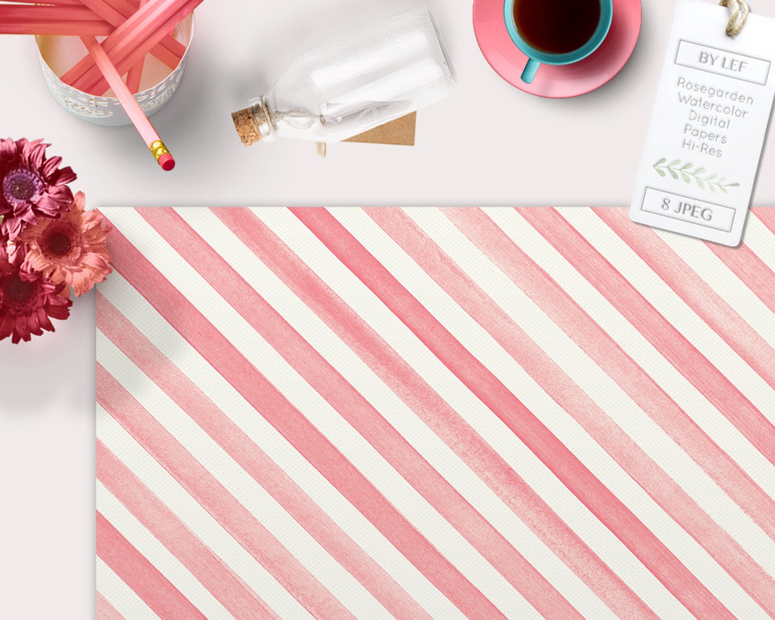 Digital Paper Watercolor, Striped Background, Pink Digital Paper ...