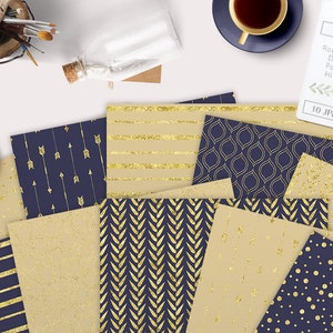 Gold Digital Paper, Scrapbook Paper, Gold Patterns, Blue and Gold ...
