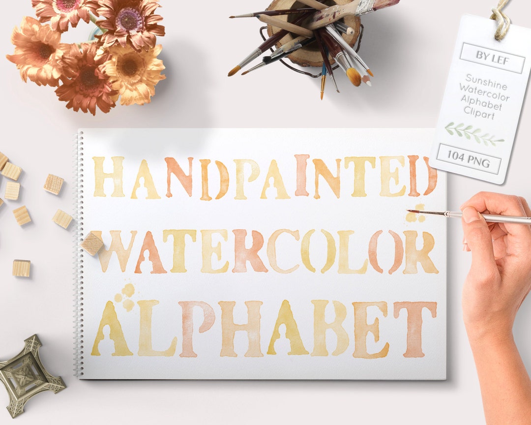 Watercolor Alphabet, Clipart Alphabet, Watercolor Clip Art, Yellow ...