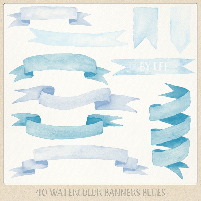 Watercolor Banner Clipart Ribbons Clipart Blue Banner - Etsy