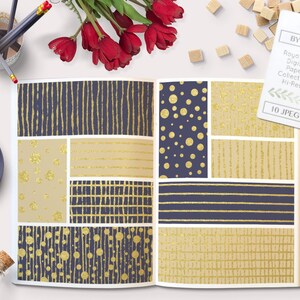 Digital Paper Pack Navy Blue and Gold Foil. Scrapbooking Paper With ...